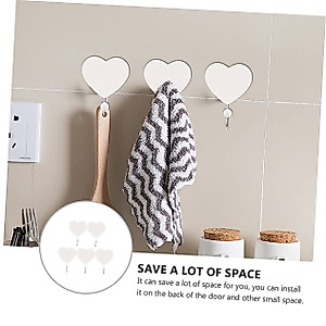 CHILDWEET 5pcs Hook up Wooden Coat Hooks Wood Decor Hat Wall Hanger Wall Mount Clothes Rack Heart Key Hooks Sticky Wall Hangers Decorative Hook Wooden Hooks Heart Shape Hooks Ledge White
