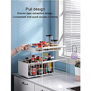 YUEGOO Kitchen Sinks Solid Under Sink Storage 2 Tier Drawer Organizer, Under Sink Storage Rack with Sliding Basket Drawer, Pull Out Drawers Under Sink, for Kitchen Bathroom under/White/40 * 28 * 40cm