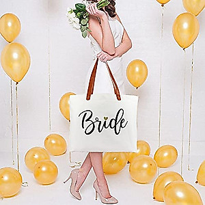 Lamyba Bride Bag with Makeup Bag, Mrs Tote Bag, Bride to be Gifts/Bridal Shower Gifts for Bride, White