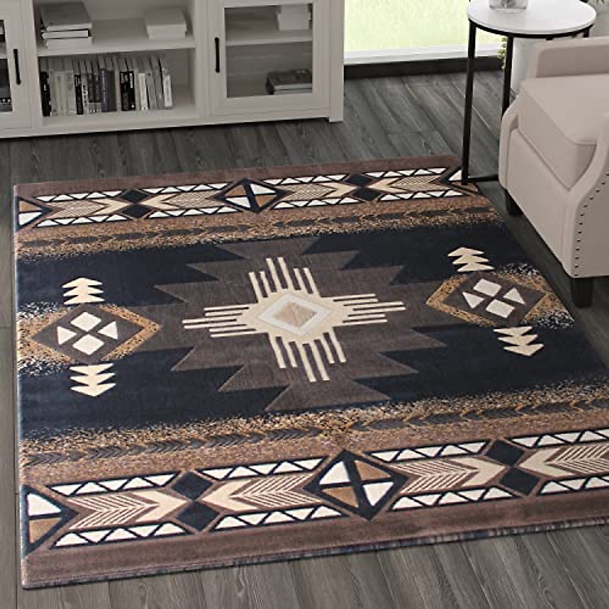 South West Native American Area Rug 5 Feet X 7 Feet Black Design C318