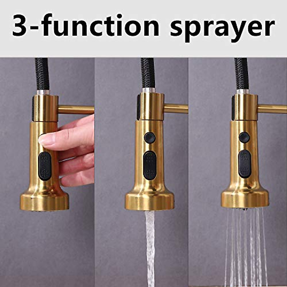 Ntipox Brushed Gold Kitchen Faucet with Pull Down Sprayer,Brushed Brass Kitchen Sink Faucet Single Handle Single Lever ，Spring Rv Kitchen Faucet, 3 Function Laundry Faucet