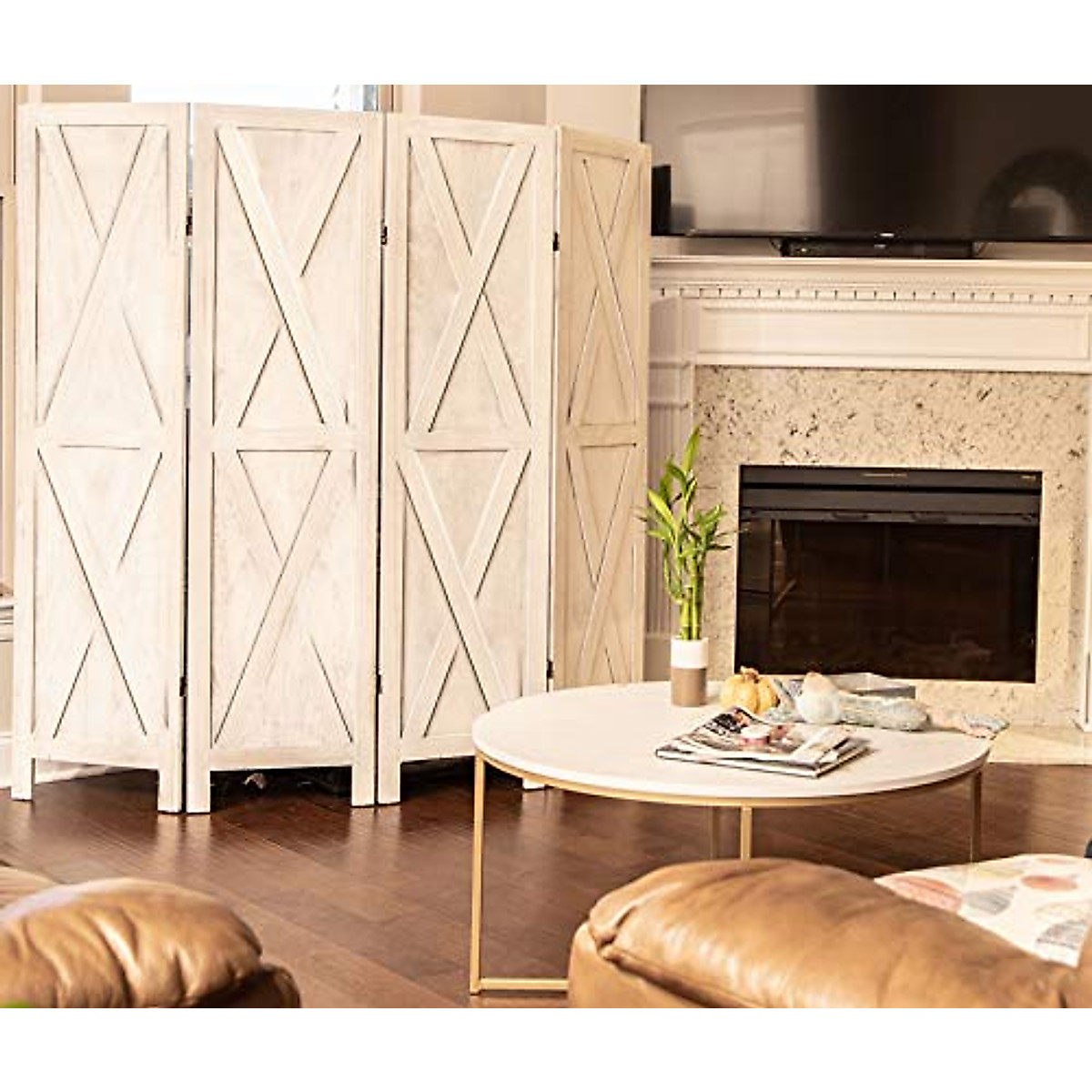 Premium Home Room Divider: Room dividers and Folding Privacy Screens, Privacy Screen, Partition Wall dividers for Rooms, Room Separator, Temporary Wall, Folding Screen, Rustic Barnwood (White X)
