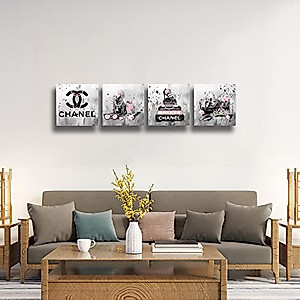 Fashion Pink Wall Decorations - Grey Wall Decor for Bedroom - Women Satchel Painting Pictures Wall Art - Book Canvas Prints for Home Decor 10"x 10"x 4 Panel