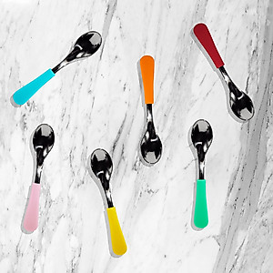 Avanchy Baby Spoons, Forks Stainless Steel and Silicone Set, Self Feeding Food Utensils, 4 Months Baby Led Weaning