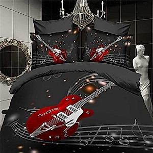 BBchose Guitar Queen Size Reactive Printing 3D Bedding Set,1*Duvet Cover,1*Flat Sheet,2* Pillowcases(no Comforter Inside) (Red)