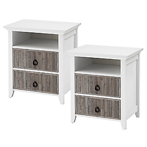 IDEALHOUSE Nightstand Set of 2, Nightstand with 2 Drawers, Open Shelf and Ripple Pattern, Nightstand for Bedroom Living Room Small Space, Fluted Night Stand Easy Assembly, Grey