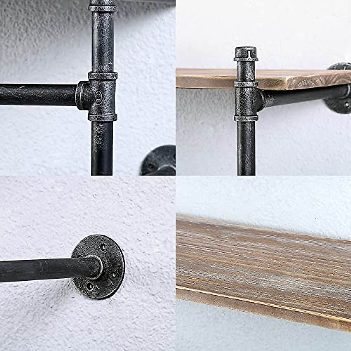 HAOVON Industrial Pipe Clothing Rack Wall Mounted Wood Shelf,Pipe Shelving Floating Shelves,Retail Garment Rack Display Rack Clothes Racks(1 Tier,24in)