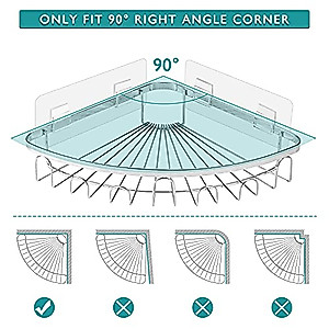 Lagute 2-Pack Corner Shower Caddy, SUS304 Stainless Steel, Wall Mounted Bathroom Shelf with Adhesive, Rustproof Storage Organizer for Toilet, Dorm and Kitchen, No Drilling, Silver