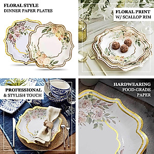 Efavormart 25 Pack | Floral 10" Scallop Rim Dinner Party Paper Plates, Disposable Plates - 300 GSM