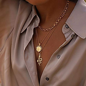 Sora Tuki Gold Snake Necklace Silver Snake Pendant Necklace Layered Snake Necklace for Women Serpent Gold Necklaces for Women Trendy Necklace Dainty Snake Jewelry