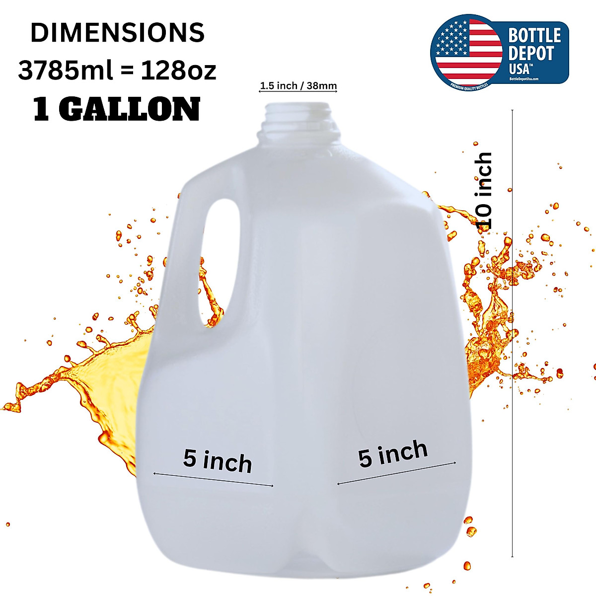 (8 PACK) 128 Oz Empty Plastic Gallon Juice Bottles with Tamper Evident ORANGE Caps - Smoothie Bottles - Ideal for Juices, Milk, Smoothies, Picnic's and Even Meal Prep - Made in USA