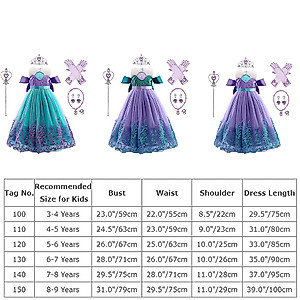 Kids Girls Little Mermaid Costume Ariel Princess Fancy Dress Up Birthday Party Halloween Christmas Carnival Cosplay Dresses + Crown + Jewelry Fairy Tales Outfit Set Purple+Green 6-7 Years