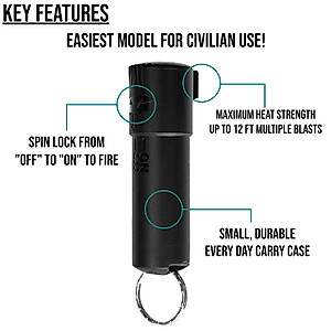 POLICE MAGNUM Pepper Spray Spin Top- SMALL & COMPACT Keychain for Security Protection- 1/2oz Black