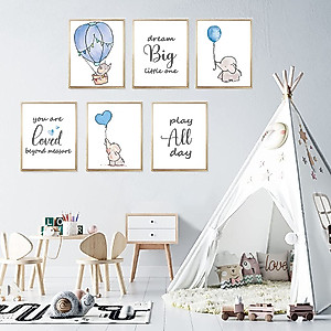 IIILUYOT Inspirational Elephant Decor, Baby Boy Nursery Wall Art Prints, Cute Elephant Nursery Wall, Dream Big Little One Decorations for Kids Nursery Boys Girls Room Set of 6 (8”X10”) Unframed