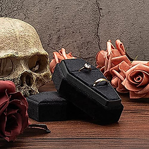Velvet Coffin Ring Box Case Holder for Gothic Wedding Ceremony,Gothic Jewelry Organizer Decorations (Black)