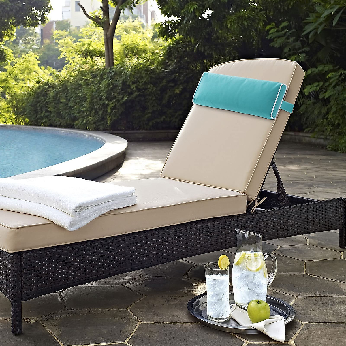 Enipate Outdoor Chaise Lounge Head Pillow, Pack of 2 Water Resistant Headrest Pillows with Elastic Band for Pool Patio Chairs