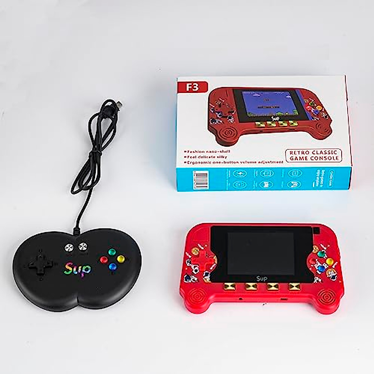 TimeMax Portable Handheld Game Consoles Video Games for Kids and Adults 3.2-inch Screen 500 Preloaded Classic Retro Games Built-in Battery 2-Player Controller TV Connection (Red)…