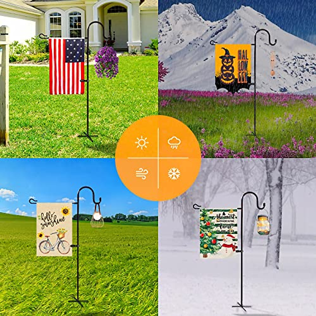 Rexwnadu Shepherd Hook&Garden Flag Holder Stand 48 Iches Bi-Use Sherpherd Hooks Heavy Duty Flag Pole Adjustable Height Yard Flag Stand Garden Decoration Rust Resistant