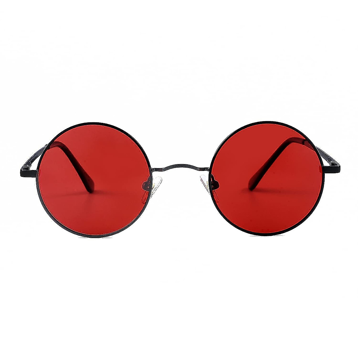 EYLRIM Red Lens Circle Glasses Small Round Polarized Sunglasses for Women Men Retro Hippie Style Circle Sun Glasses(Black/Clear Red)