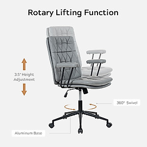 EYYTHUNG Executive Office Chair Mid Back Suede Fabric Desk Chair Modern Midback Cross Legged Chair with Wheels Height Adjustable Tilt Vanity Chair for Office, Meeting Room Grey