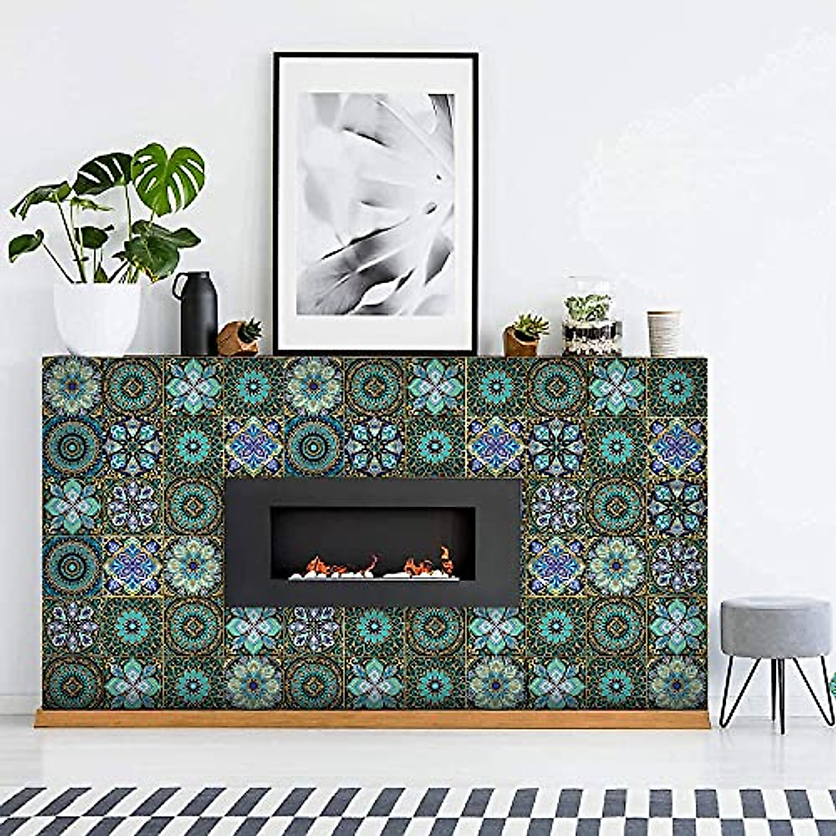16 Pcs Mandala Decorative Tile Stickers 6*6 inch(15*15cm) ，Peel and Stick Adhesive Tile Stickers，Home Decor，Furniture Decor，Staircase，Backsplash Tile Stickers