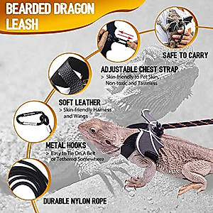 WATFOON Adjustable Lizard Leather Leash Harness and Bearded Dragon Carrier Sling, Reptile Small Pet Training Leashes and Beardie Snuggle Sling Bag for Outdoor Travel(XL Grey Sling)