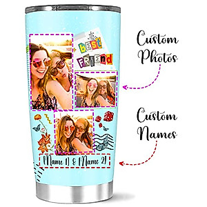 AizelMae Personalized Coffee Tumbler, Customized Name Friendship Picture Photo Frame Tumblers, Hot Cold Stainless Mugs, Gifts For BFF Best Friends On Christmas Birthday, 20 30 Oz Travel Mug Cup