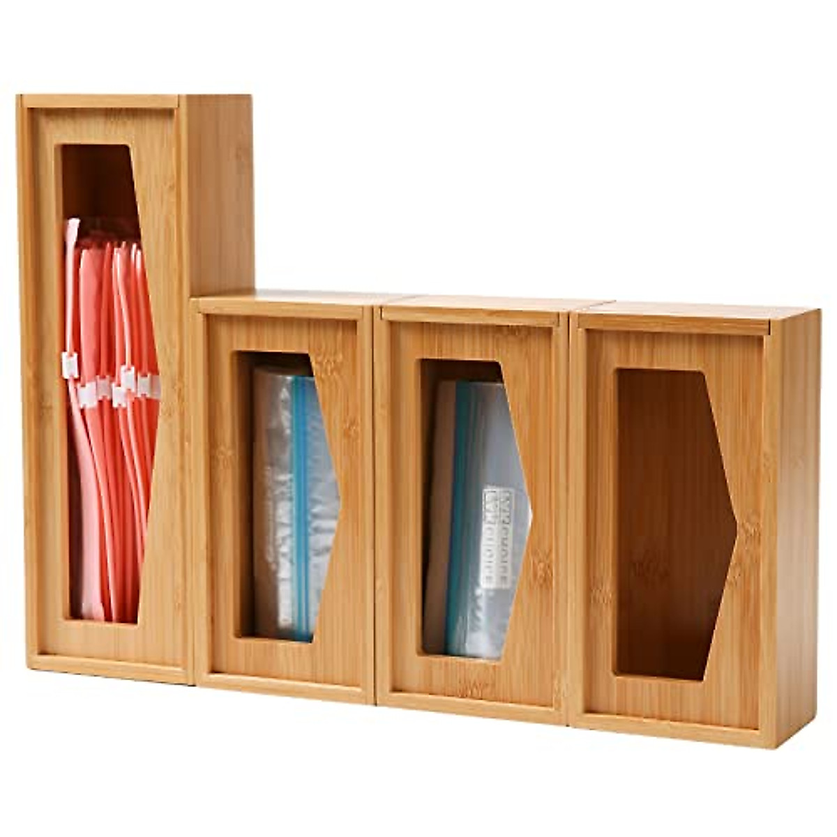 Baggie Organizer For Drawer | Bamboo Storage Containers, Fits Gallon Ziploc Bags, Saran Wrap, Foil Aluminum Roll, Plastic Bag Organizer | Kitchen Storage Containers Drawer Organizer Kitchen Utensils