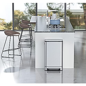 ELPHECO Kitchen Trash Can 13.2 Gallon Stainless Steel Garbage Bin with Soft Slow Lid, 50 Liter Pedal Trash Can, Durable Pedal, Removable Plastic Inner Bucket Waste Bin for Office, Kitchen, Outside