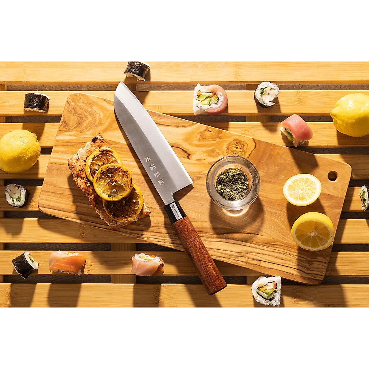 Traditional Japanese Professional Santoku Kitchen Chef Knife – Premium 7-inch High Carbon Stainless Steel Ultra Sharp Knife with High Corrosive Resistance in a Double Bevel Edge, Best Home Kitchen