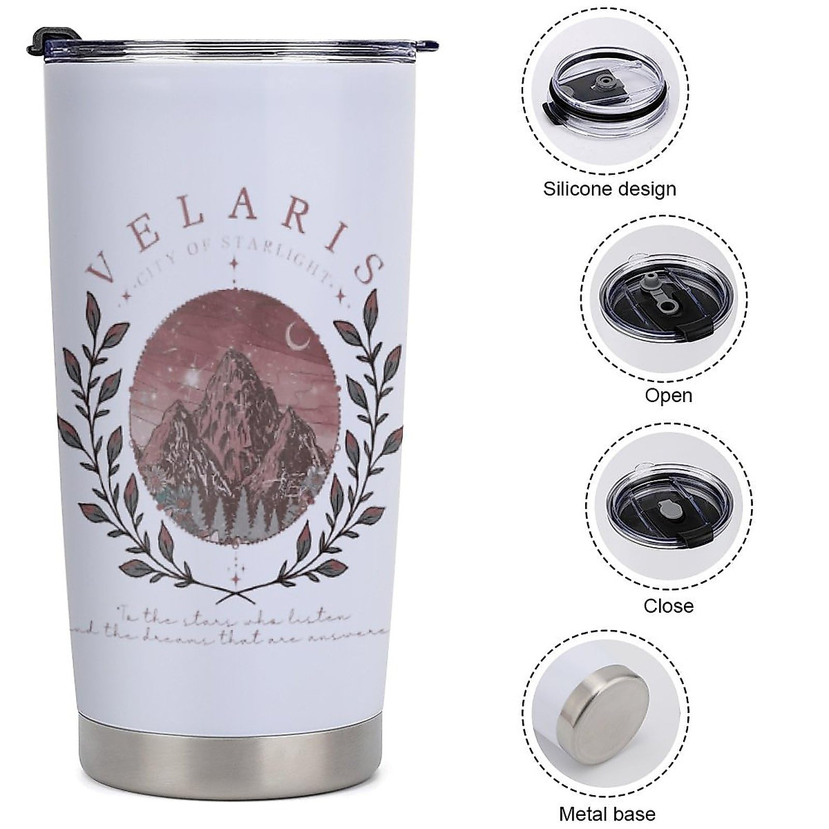 Velaris City Of Starlight Tumbler Acotar The Night Court Bookish 20 Oz Stainless Steel Insulated Tumblers with Lid And Straw Bookish Acotar Travel Coffee Mug Gifts