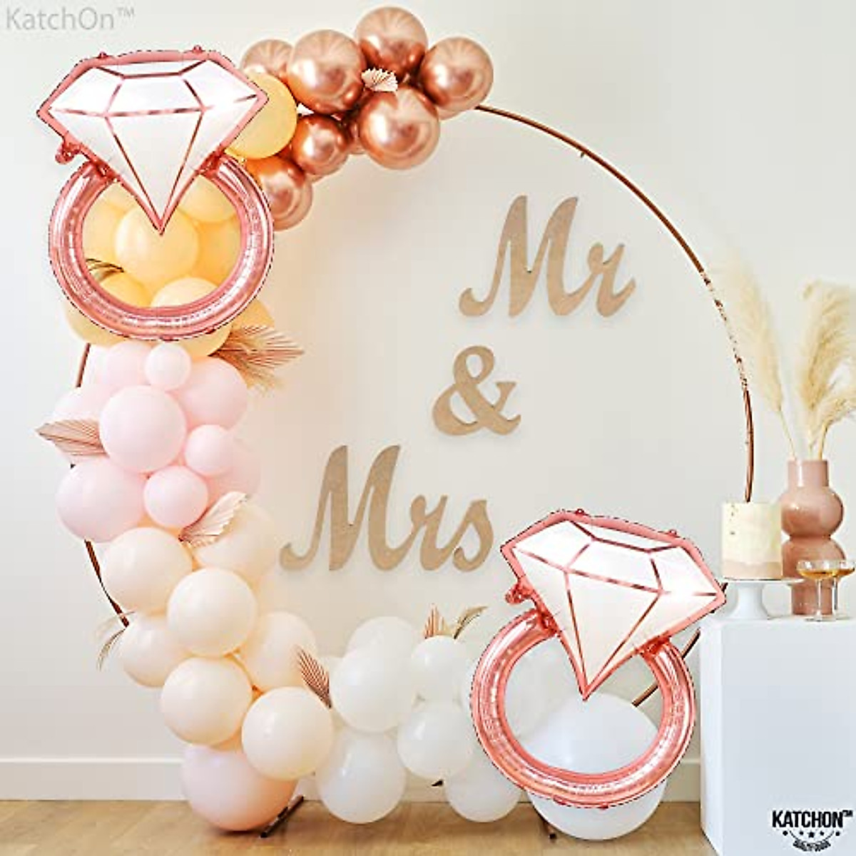 KatchOn, Rose Gold Diamond Ring Balloon - 31 Inch | 2 Piece, Engagement Ring Balloons | Diamond Balloons for Engagement Decor | Balloon Ring for Bachelorette Party Decorations, Wedding, Bridal Shower