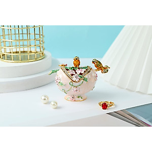 Furuida Hollow Out Bird Trinket Boxes Hinged Hand-Painted Enamel Animals Ornaments Craft Gift for Home Decor