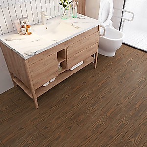 VEELIKE 36-Pack Brown Chestnut Wood Peel and Stick Floor Tile Bathroom Waterproof Wood Look Vinyl Flooring Planks 6''x36'' Self Adhesive Brown Flooring for Bedroom Living Room Kitchen
