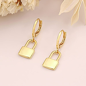 SANNYRA Lock Earrings for Women - 14K Gold Plated Earrings - Hoop Dangle Earrings Jewelry - Gold Huggie Hoop Earrings for Women