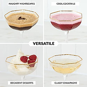 Viper Kitchen Champagne Coupe Glasses Set of 4 - Cocktail Glassware with Art Deco Gold Rim for Vintage Martini, Manhattan, or Daiquiri - Speakeasy Style Glass 5 oz