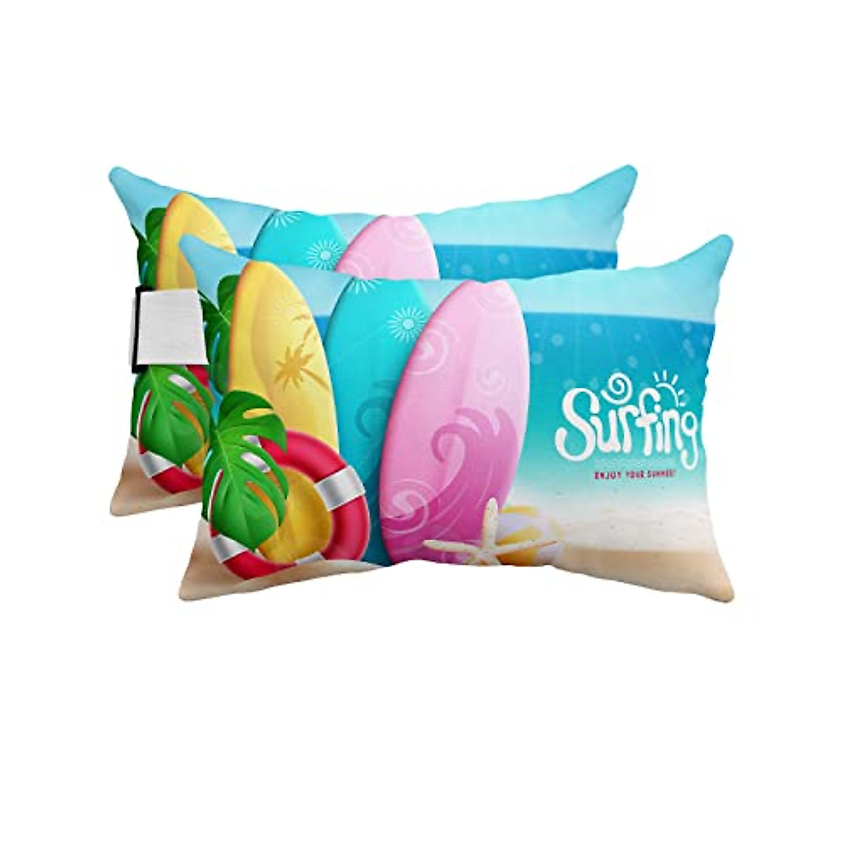Recliner Head Pillow Ledge Loungers Chair Pillows with Insert Summer Beach Surfboard Aqua Wood Grain Lumbar Pillow with Adjustable Strap Outdoor Waterproof Patio Pillows for Beach Pool Chair, 2 PCS
