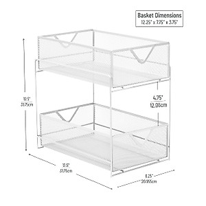 Mind Reader Sliding Metal Baskets, Cabinet Storage Organizer, Home, Office, Kitchen, Bathroom, One Size, White 2 Tier Mesh