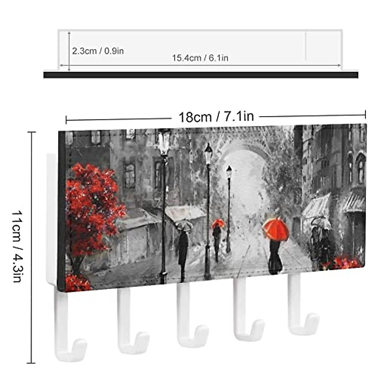 PutDiDi Paris Street Eiffel Small Key Holder for Wall Key Hanger Mail Holder Wall Mounted Decorative PU Key Rack with 4 Hooks for Living Room Bedroom Entryway Decor