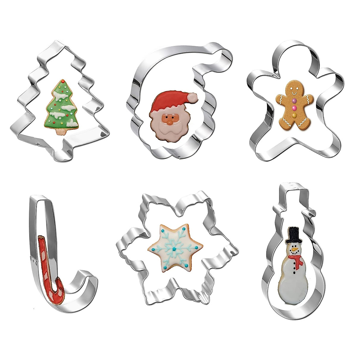 Large 4 Inch Christmas Cookie Cutter Set - 6 Pieces Holiday Christmas Cookie Cutter Shapes - Snowman,Christmas Tree,Gingerbread Man,Candy Cane,Snowflake and Santa Face