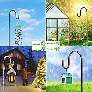 Shepherd Hook Plant Hangers Outdoor (76 inch) with 5 Prong Base, 2 Pack Adjustable Shepherd Hooks for Outdoor Garden Decor Hanging Bird Feeder Pole Plants Holders, Matte Black