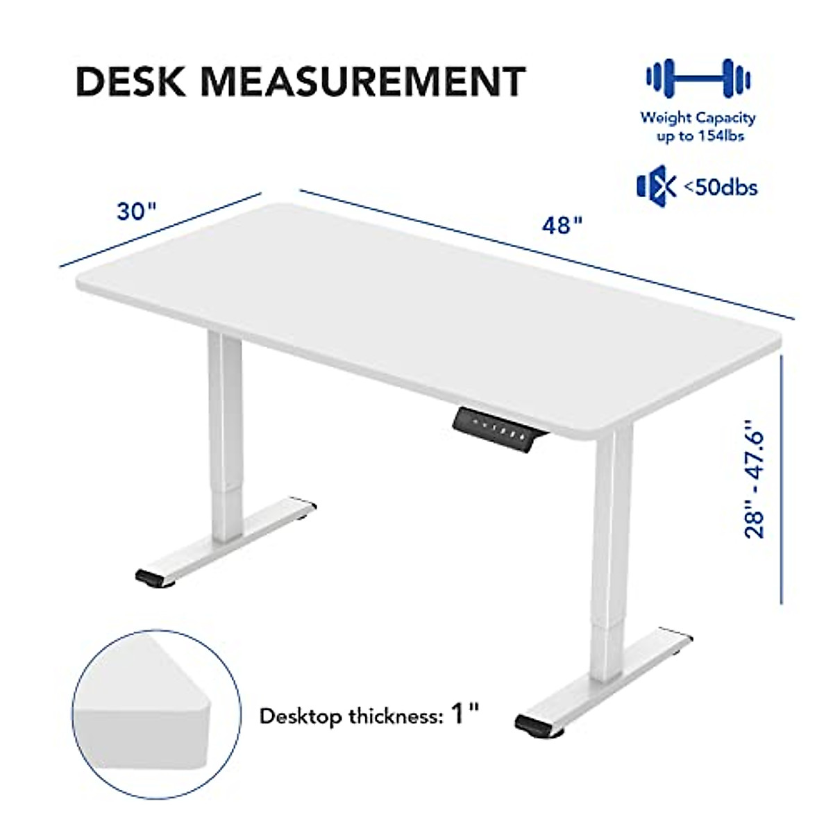 FLEXISPOT EN1 Electric White Stand Up Desk 48 x 30 Inches Whole-Piece Desktop Ergonomic Memory Controller Adjustable Height Standing Desk (White Frame + 48" White Desktop, 2 Packages)