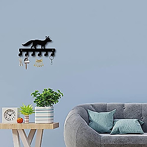 GORGECRAFT Black Key Holder Cast Iron Wall Hanger Coat Rack Wall Mounted Multi-Purpose Fox Shaped Home Decorative with 6 Hooks for Pet Leash Jewelry Keys Hat Backpack Clothes Umbrella Organizer