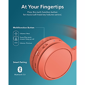 PHILIPS H4205 Wireless Headphone,On-Ear Bluetooth Headphone with BASS Boost,Quality Sound,32mm Drivers,29-Hour Battery Life,Fast Charging,Lightweight,Adjustable Cushioned Headband,Soft Ear Cups,Red