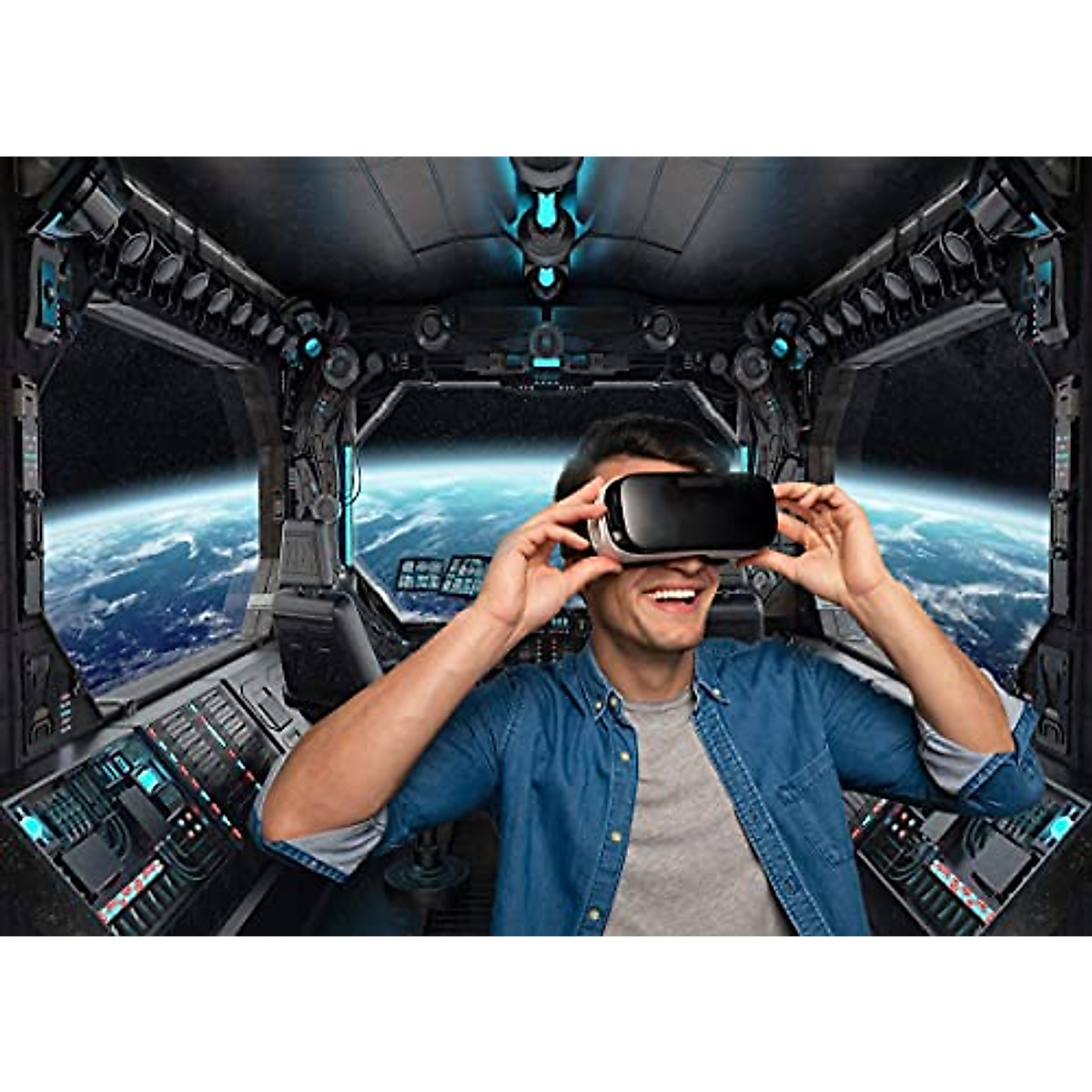 LYWYGG 7x5ft Vinyl Spaceship Interior Background Futuristic Science Fiction Photography Backdrops Spacecraft Cabin Photo Shoot Studio Props Astronomy Universe Galaxy Outer Space Station CP-37-0705