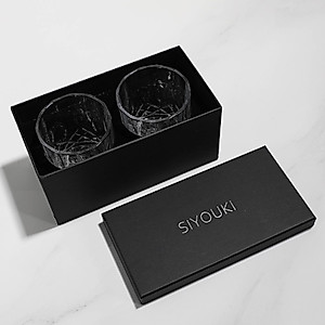 SIYOUKI Crystal Whiskey Glasses Set 11 oz, Old Fashioned Rocks Barware Lowball Glass for Bourbon, Scotch Whisky, Cocktails, Cognac, Liquor Drinking, Men Gift (2 Pack)