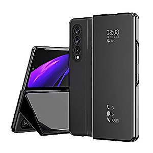 EKSED Case for Samsung Galaxy Z Fold 5, Plating Mirror Leather Protective Shell, Hard PC Frame Anti-Drop Anti-Fingerprint Full Coverage Protective Case,Black