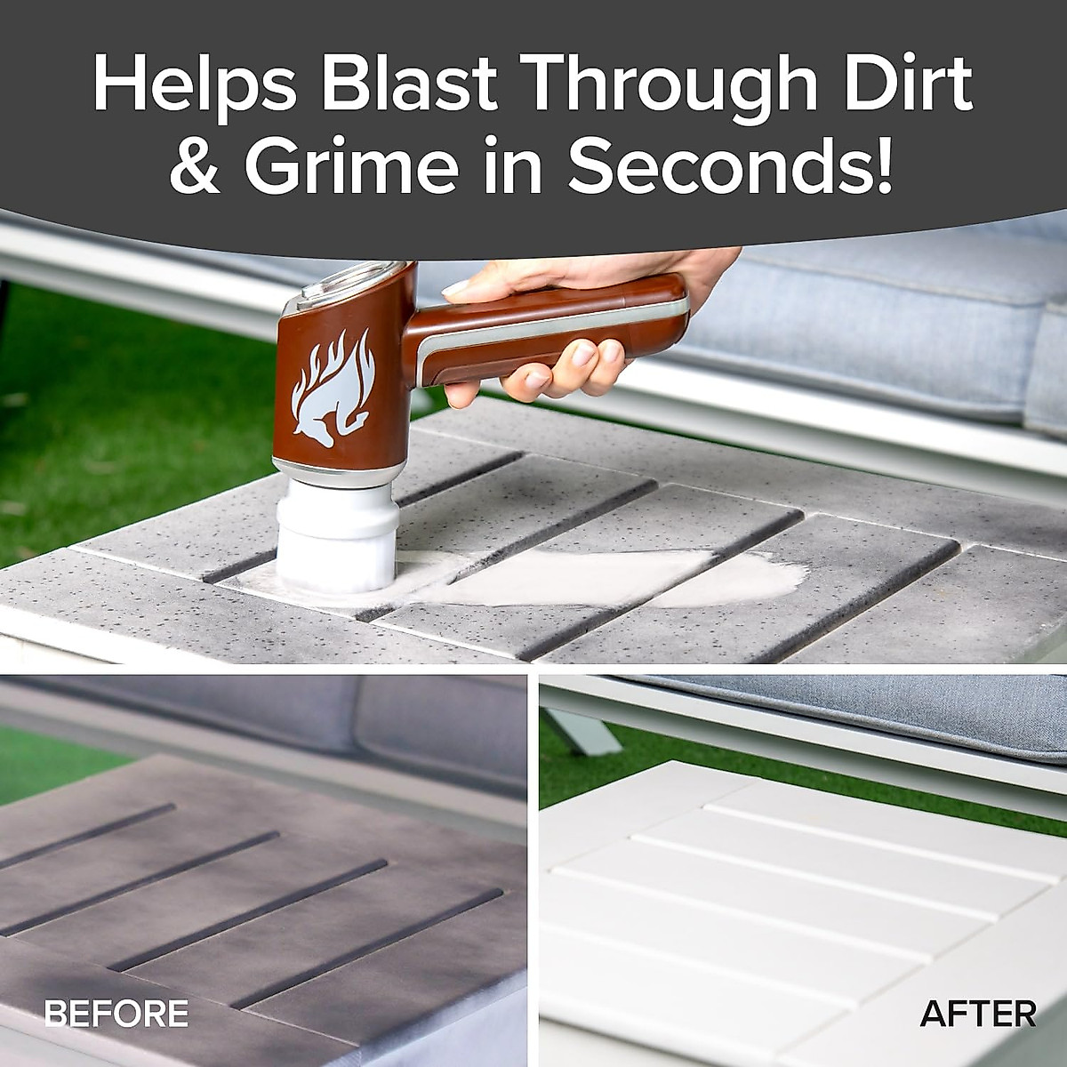 Horsepower Scrubber AS-SEEN-ON-TV Waterproof Rechargeable Handheld 350 RPM Includes 5 Brush Heads, Blast Away Dirt & Grime, Tile Grout, Bathrooms, Kitchen, Auto Rims, Outdoor Furniture, 2 Pack