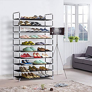 ERONE Shoe Rack Organizer, Tall Shoe Storage for Closets Non-Woven Fabric Metal Sturdy Shoe Shelf Tower Cabinet for Entryway (Black, 10 Tier)