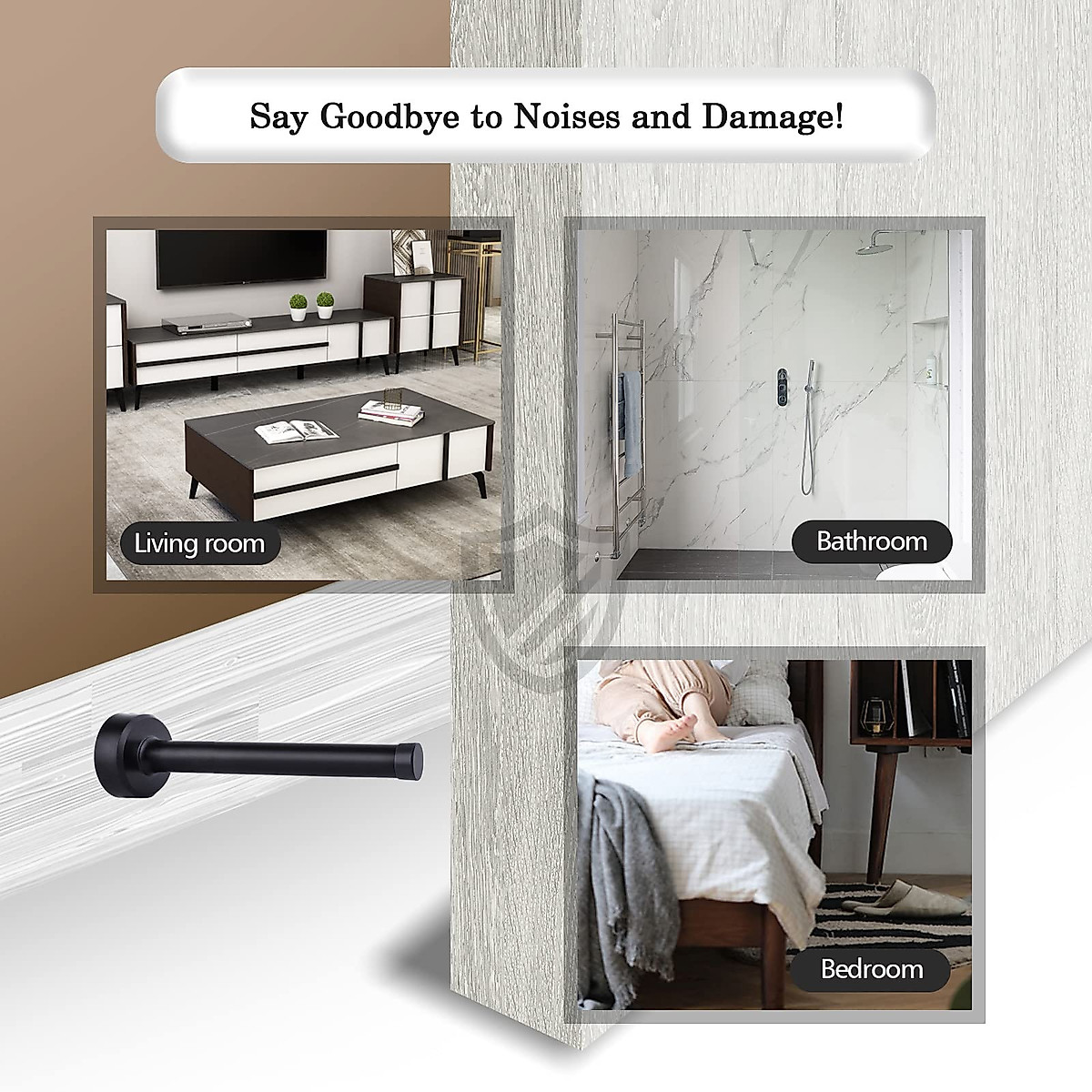 Door Stops, 6 Inch Long Door Stopper, Wall Mount, Heavy Duty Solid Black Doorstop Brushed Stainless Steel with Soft Rubber Bumper Tips